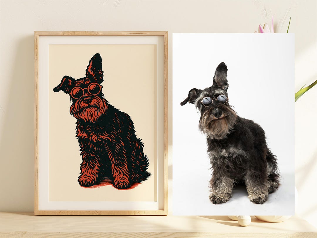 Custom Two-tone Linocut Art Digital Painting Pet Portrait From Pet's ...