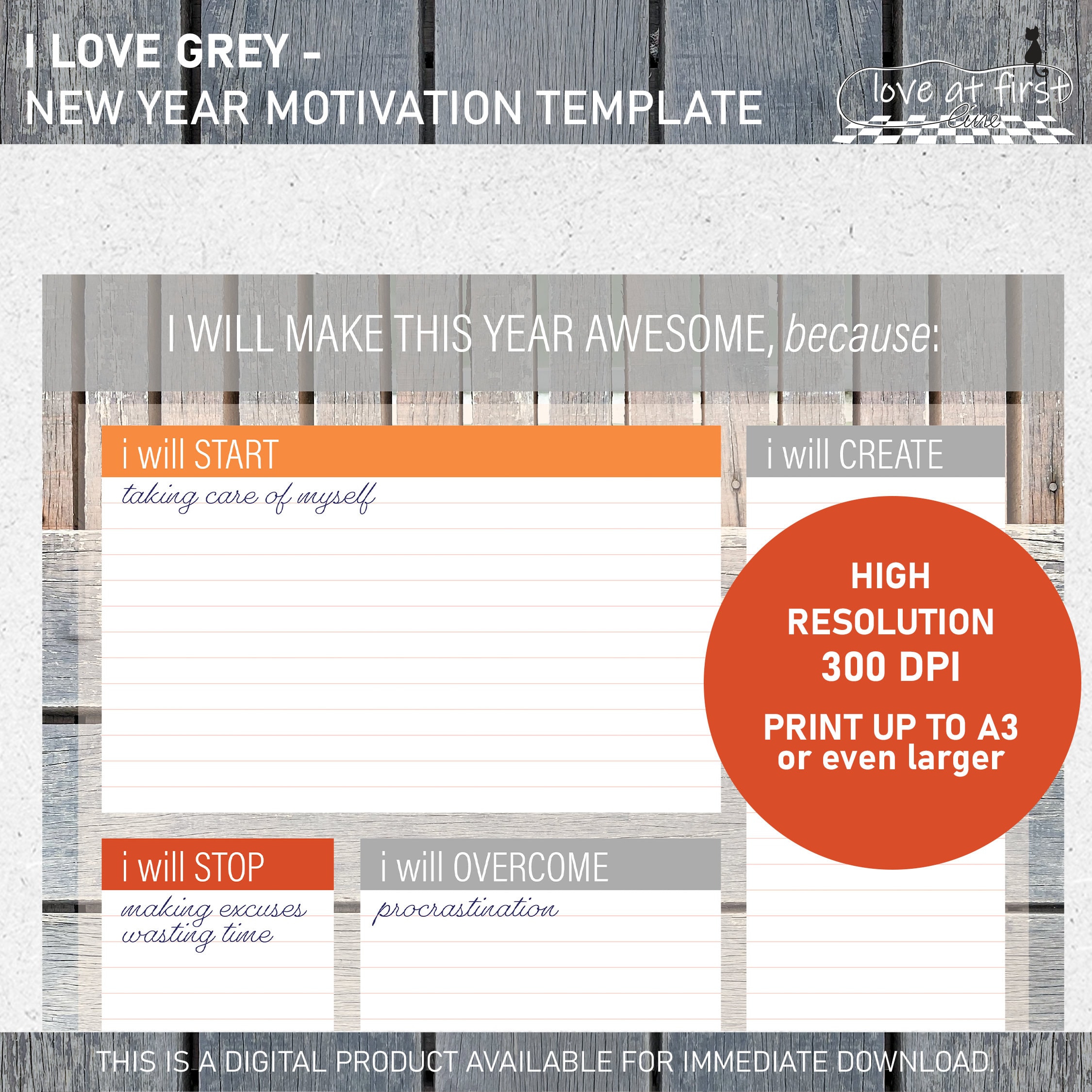 New Year Resolution Board / Template, Vision Board Template, Printable ...