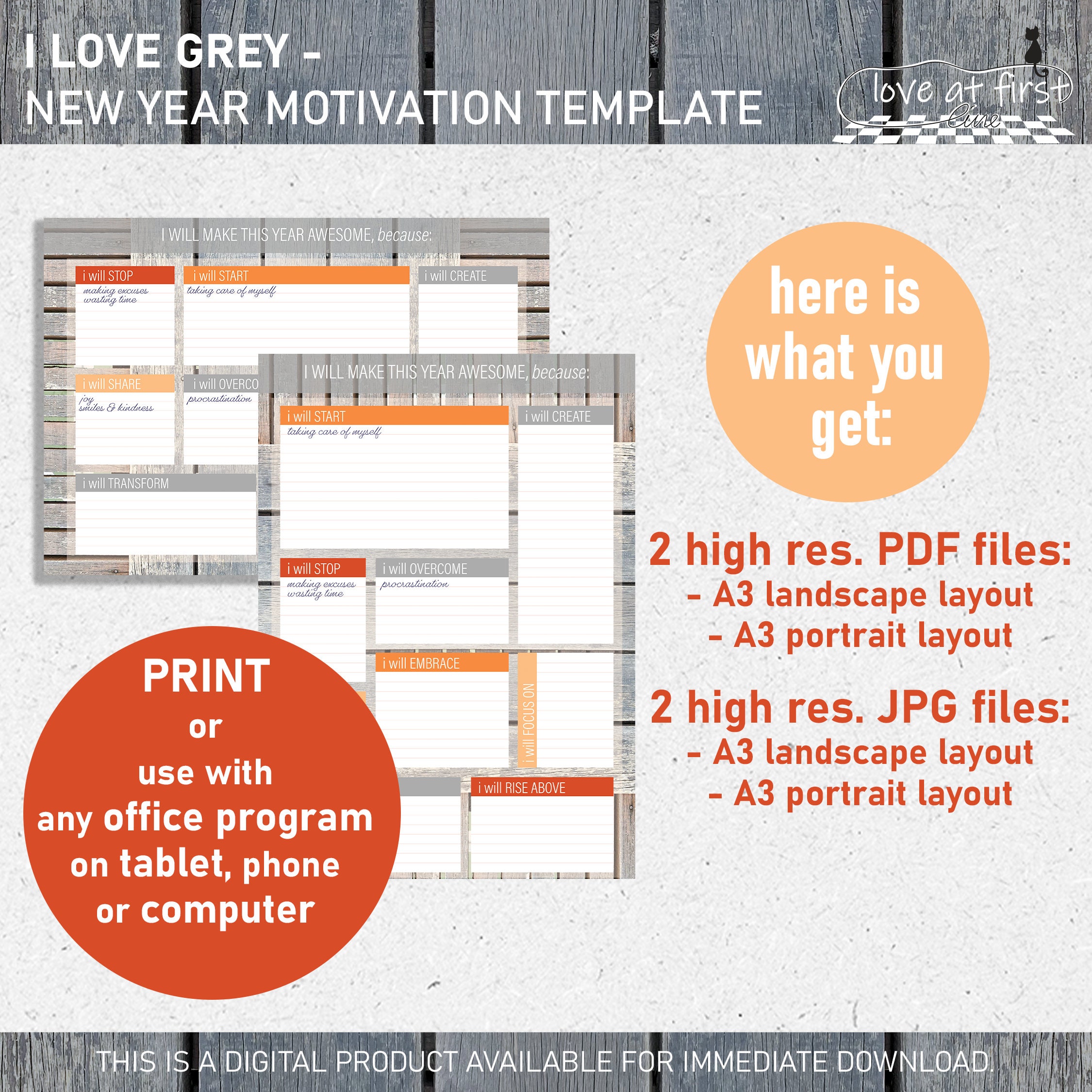 New Year Resolution Board / Template, Vision Board Template, Printable ...