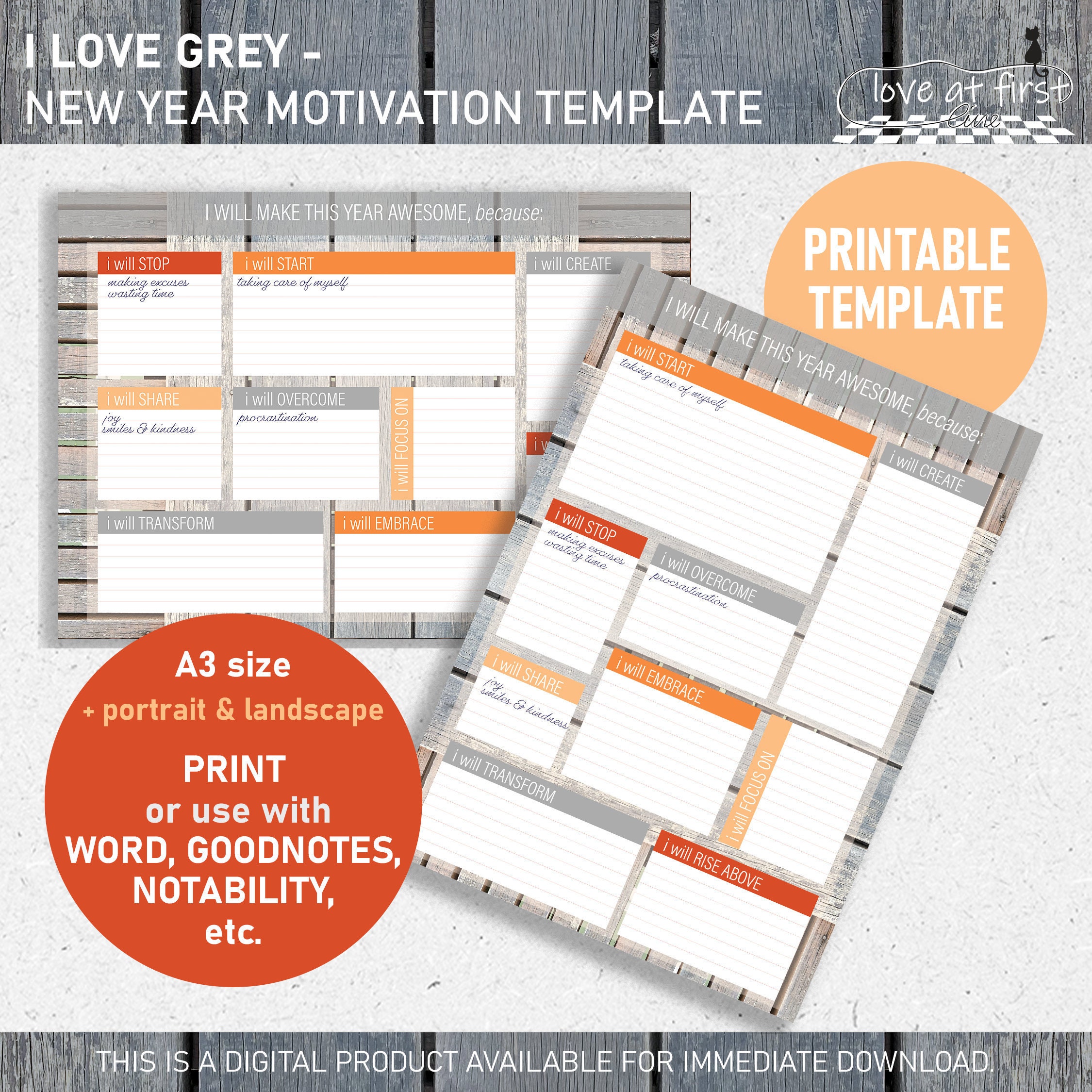 New Year Resolution Board / Template, Vision Board Template, Printable ...