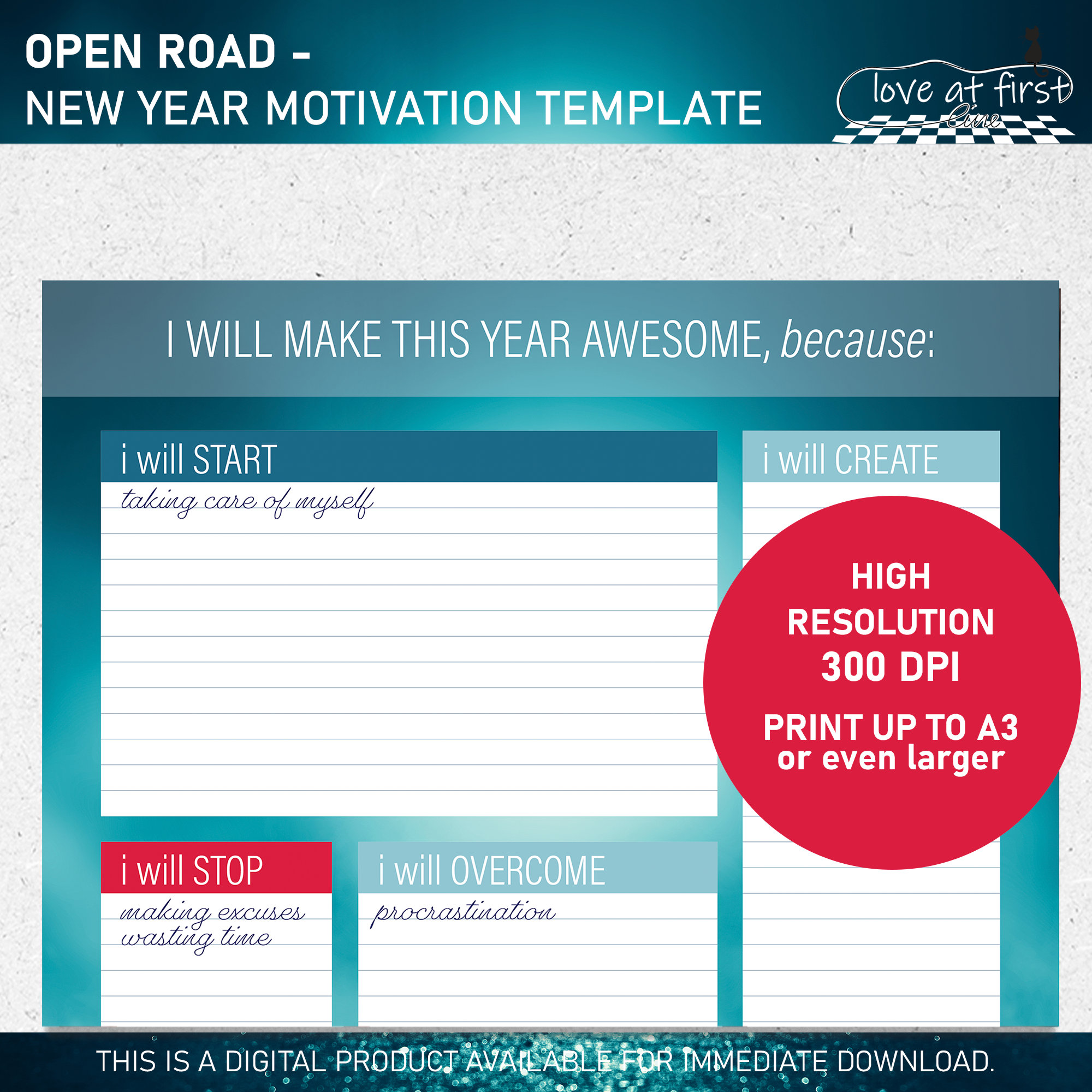 New Year Resolution Board / Template, Vision Board Template, Printable ...