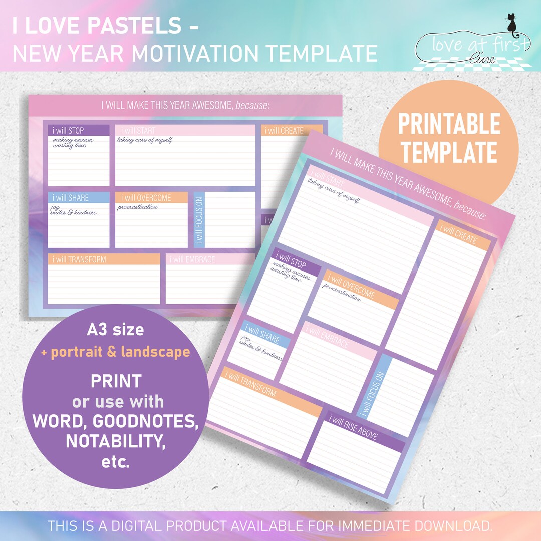 New Year Resolution Board / Template, Vision Board Template, Printable ...