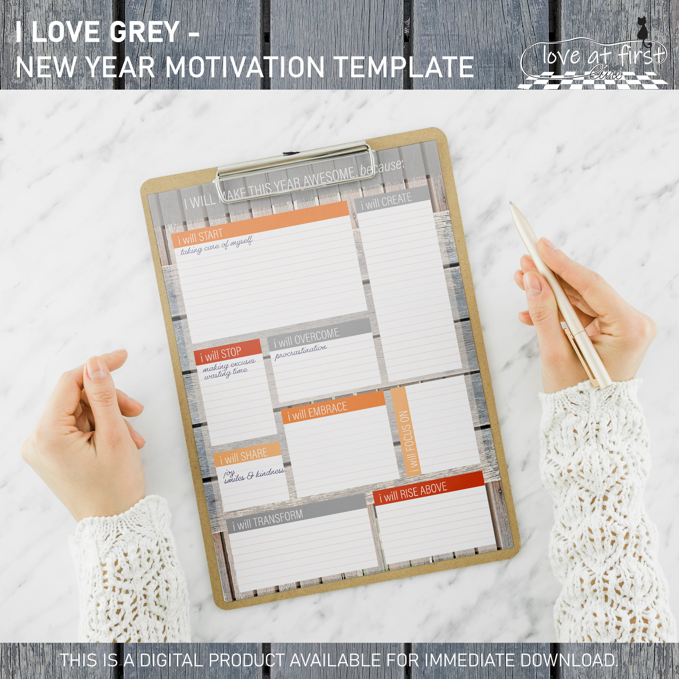 New Year Resolution Board / Template, Vision Board Template, Printable ...