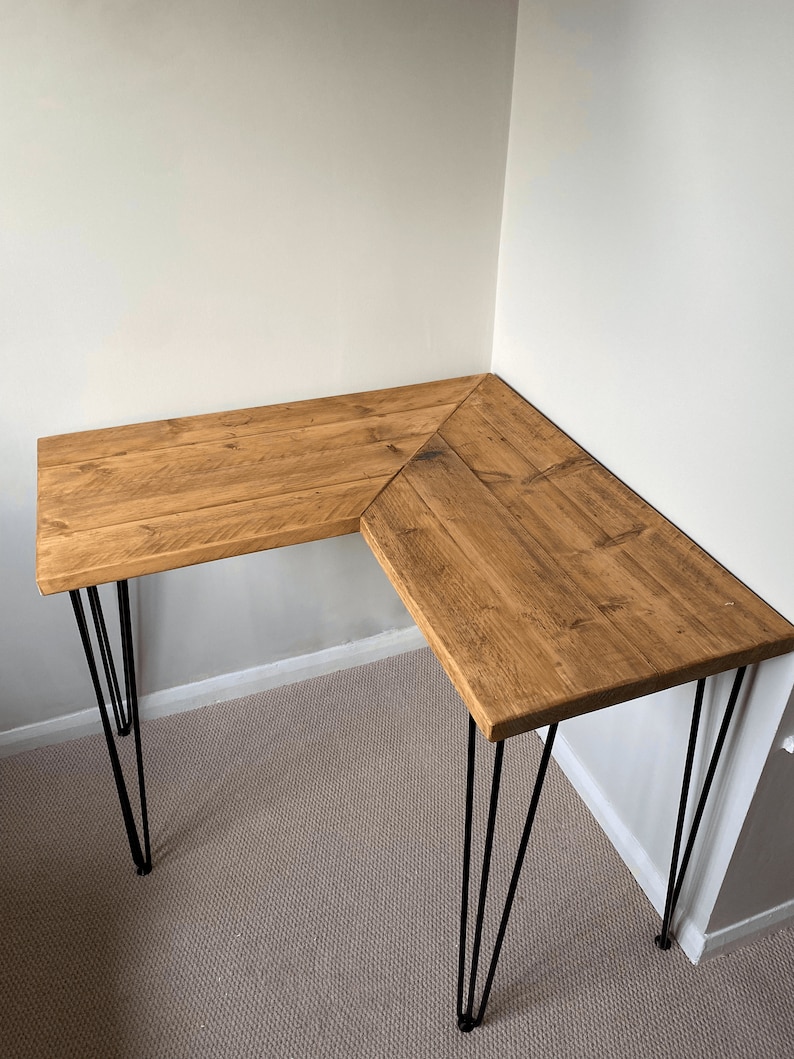 Rustic Corner Desk Made From Reclaimed Wood With Metal Hairpin - Etsy