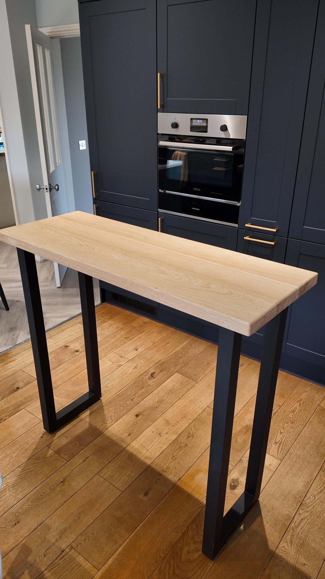 Solid Oak Breakfast Bar With Metal Box Legs - Etsy