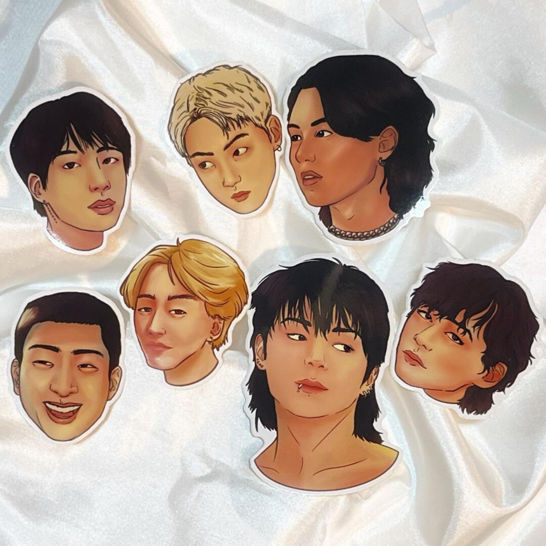 BTS Set of Seven Stickers | Digital Drawing Gift | Namjoon, RM, Seokjin, Jin, Yoongi, Suga, J ...