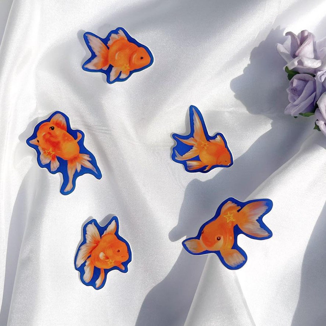 Set of Five Goldfish Die-cut Stickers | Illustrated Fish Sticker Pack ...