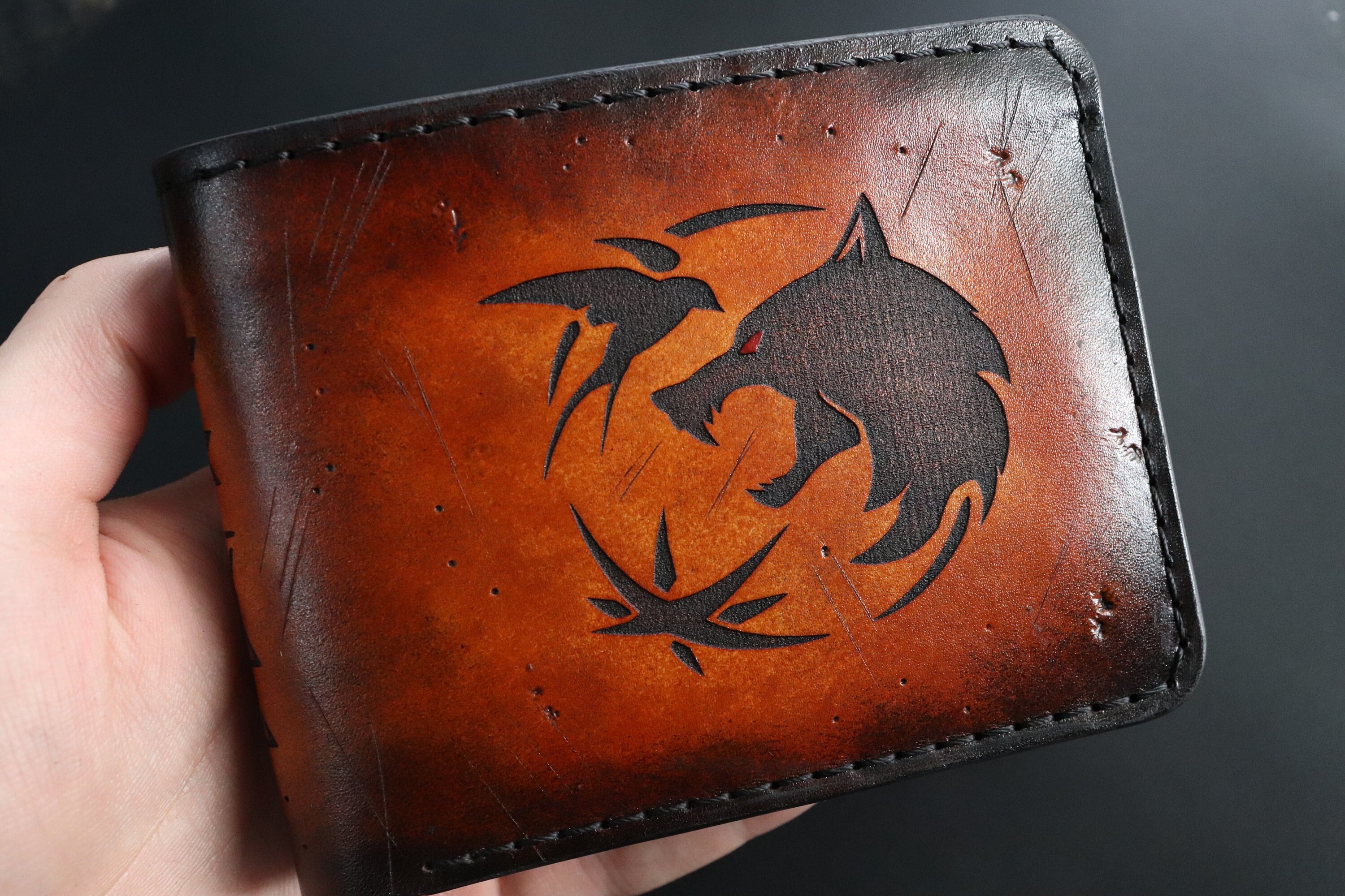 Personalized Leather Men's Wallet Wolf Symbols School of - Etsy
