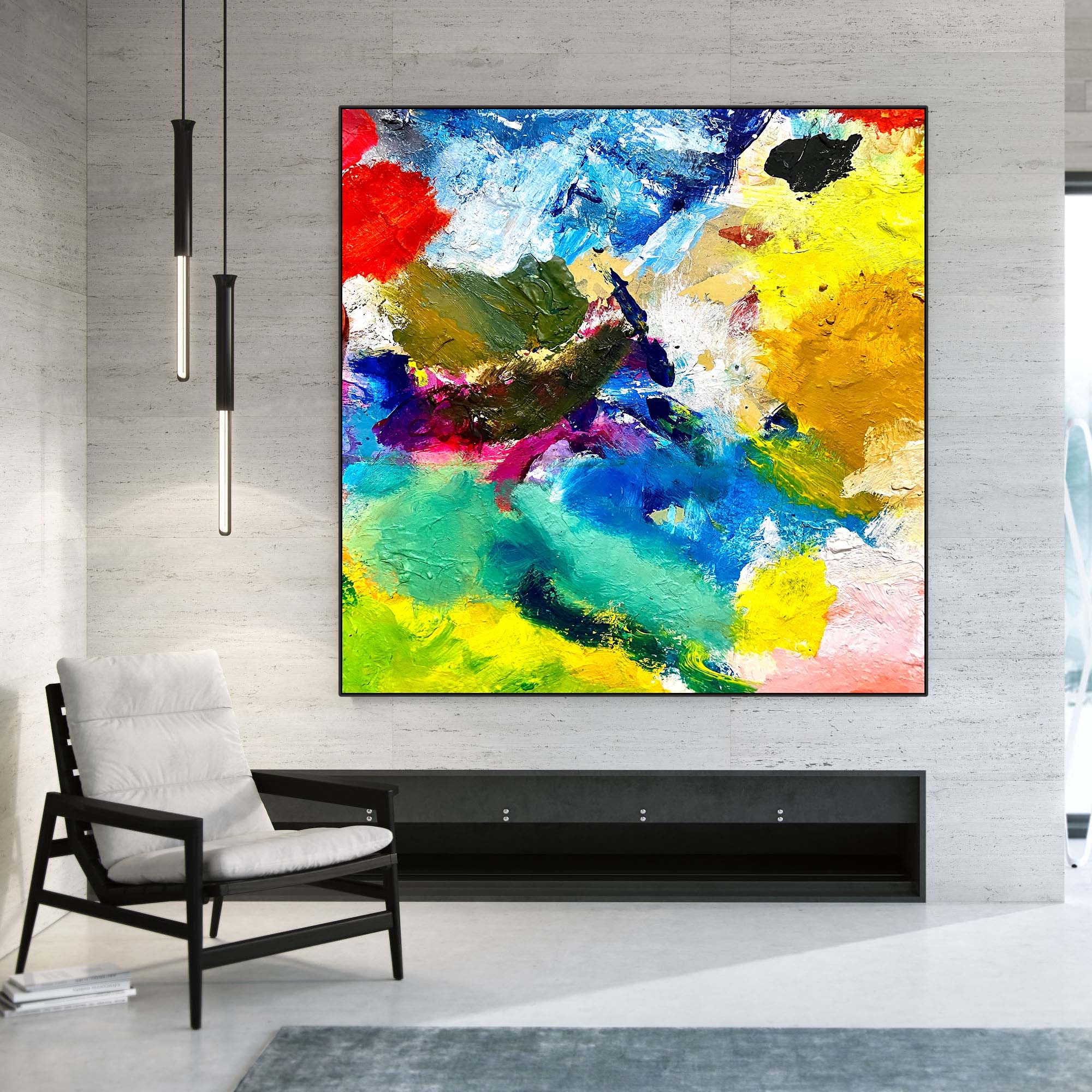 Large Colorful Oil Painting, Colorful Abstract Artwork, Color Petals ...