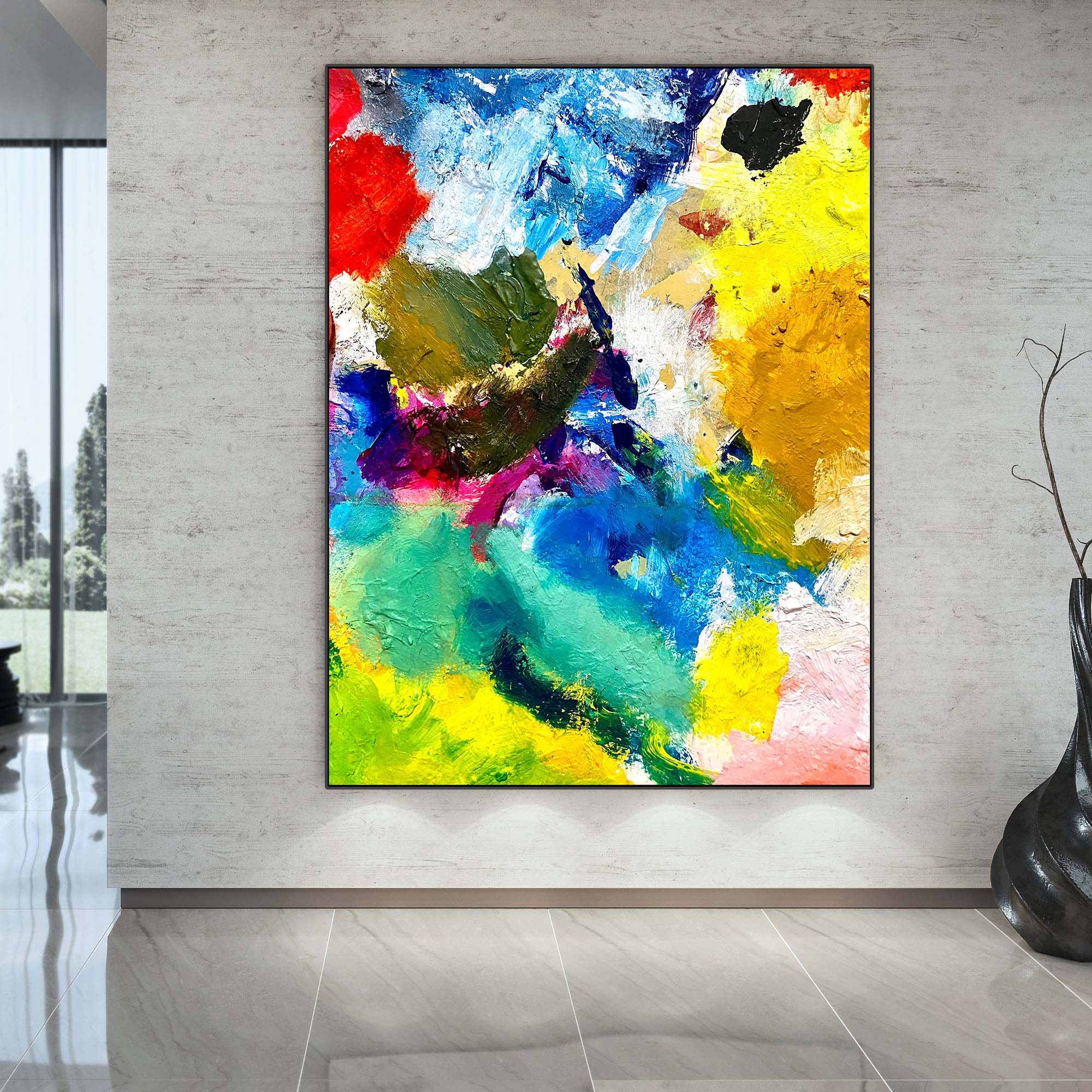 Large Colorful Oil Painting, Colorful Abstract Artwork, Color Petals ...