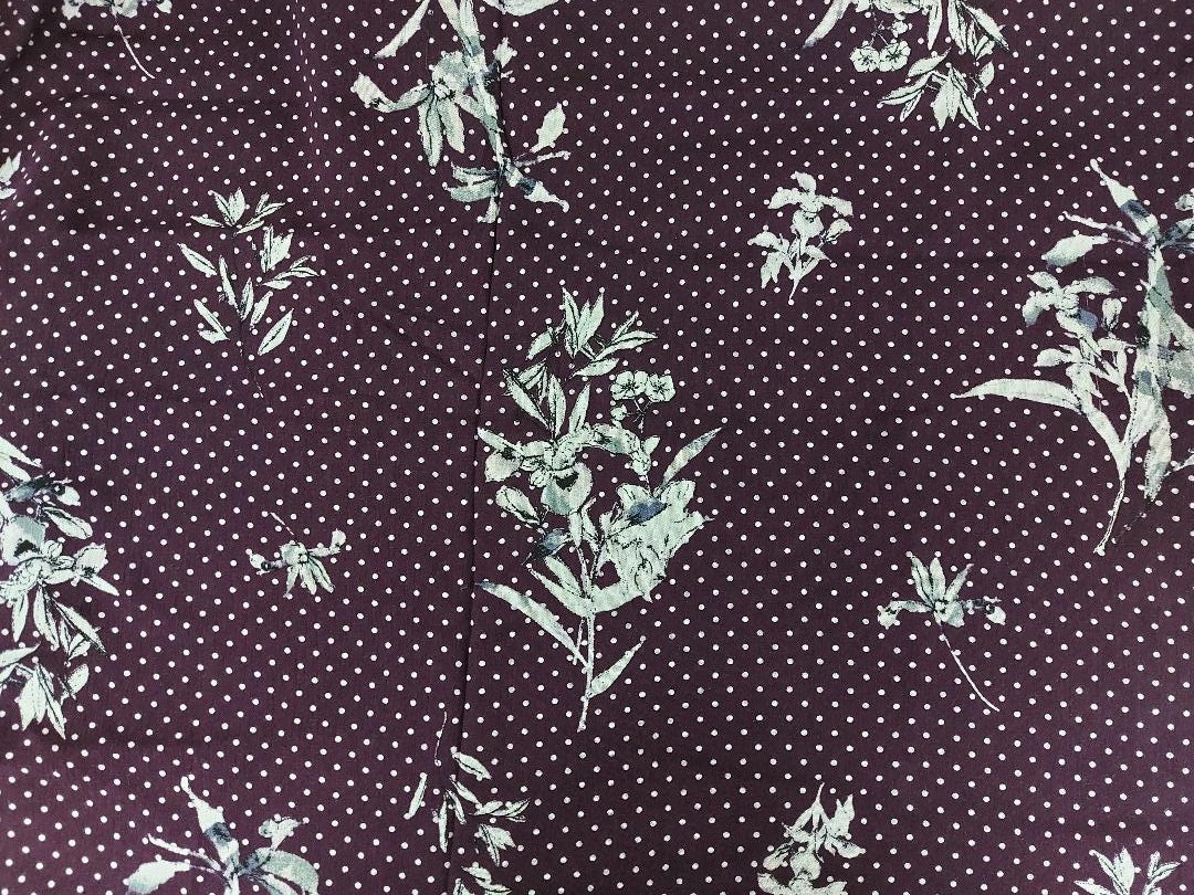 Rayon Crepon Flower Print, Wine/ Ivory/ Sage, 100% Rayon, Fabric for ...
