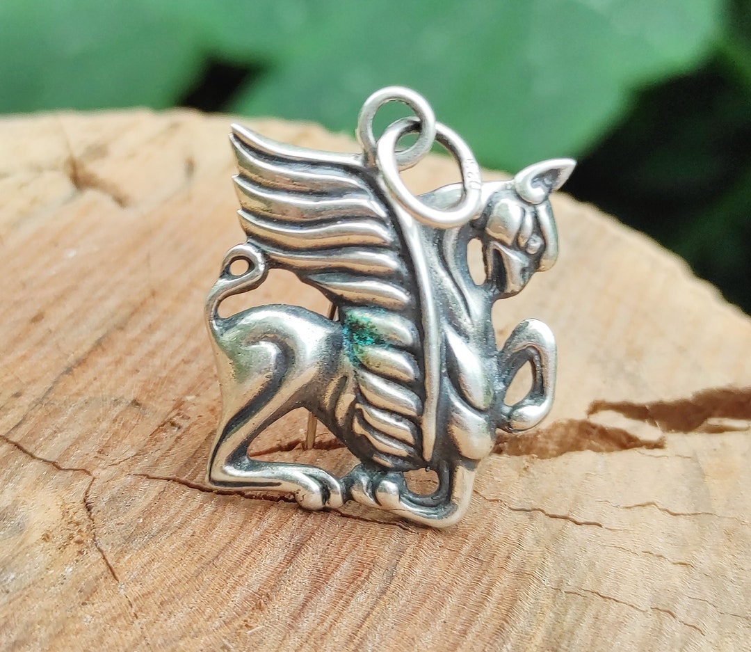 Heraldic Gryphon Pendant, Medieval Flying Griffin Necklace ...