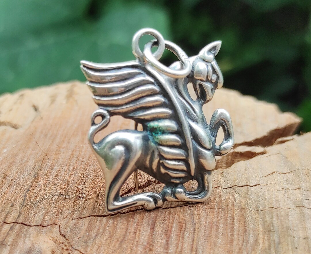 Heraldic Gryphon Pendant, Medieval Flying Griffin Necklace, Bronze ...