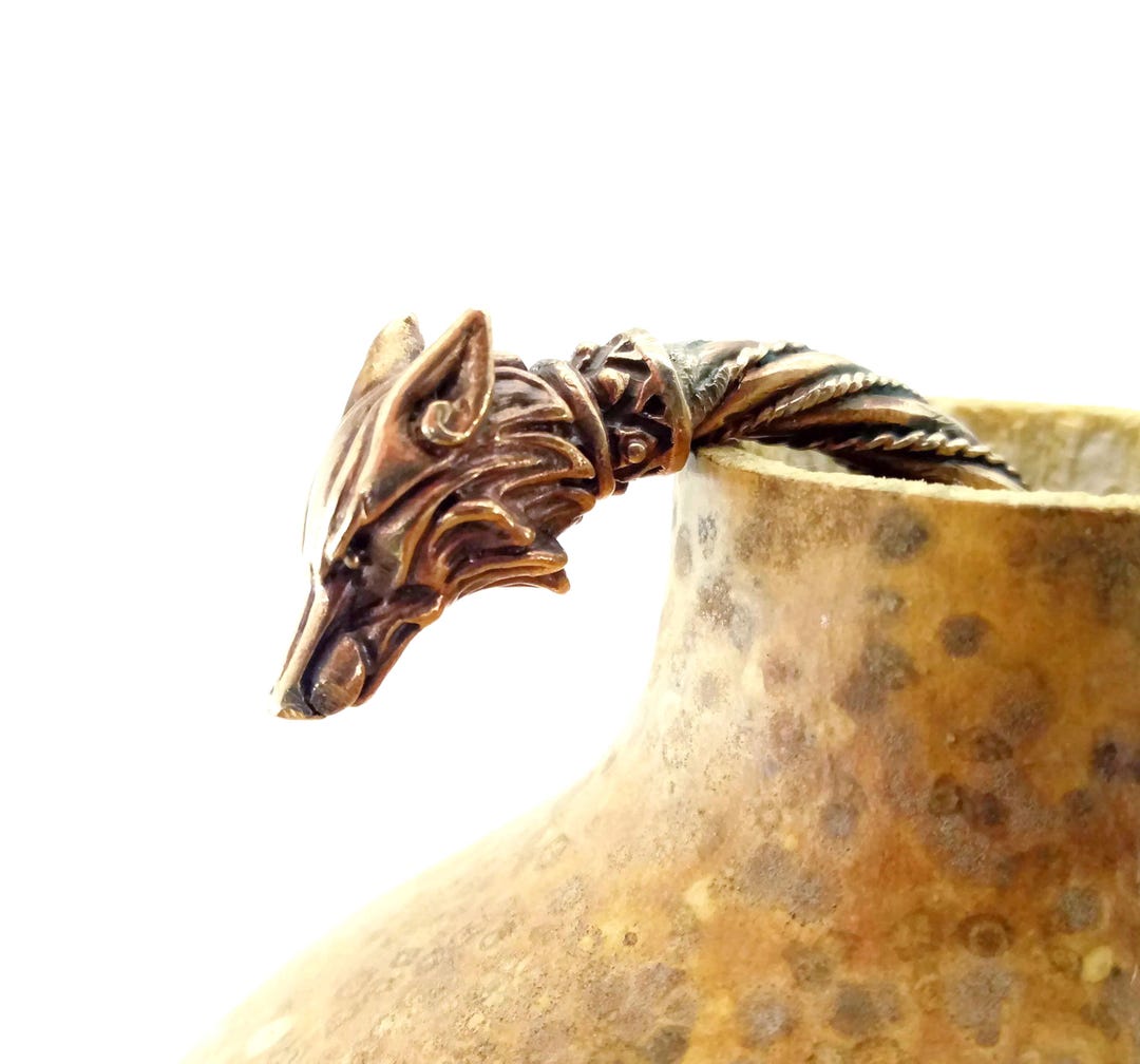 Bronze Viking Mens Bracelet – Fox Head Arm-ring Torque, Norse Animal ...