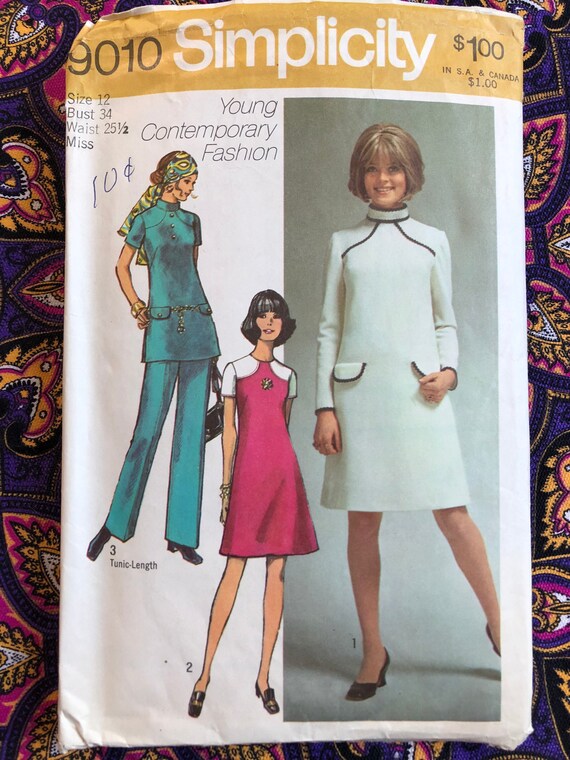 1970 Simplicity 9010 Sewing Pattern Ladies Dress & Pants - Etsy