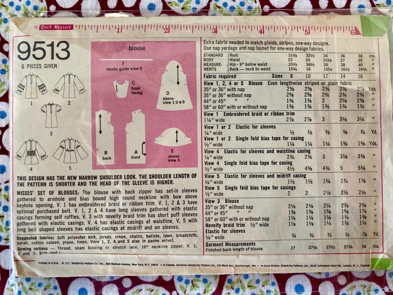 1971 B: 34 Simplicity 9513 Pattern, Hippie Peasant Blouses, 1970s ...