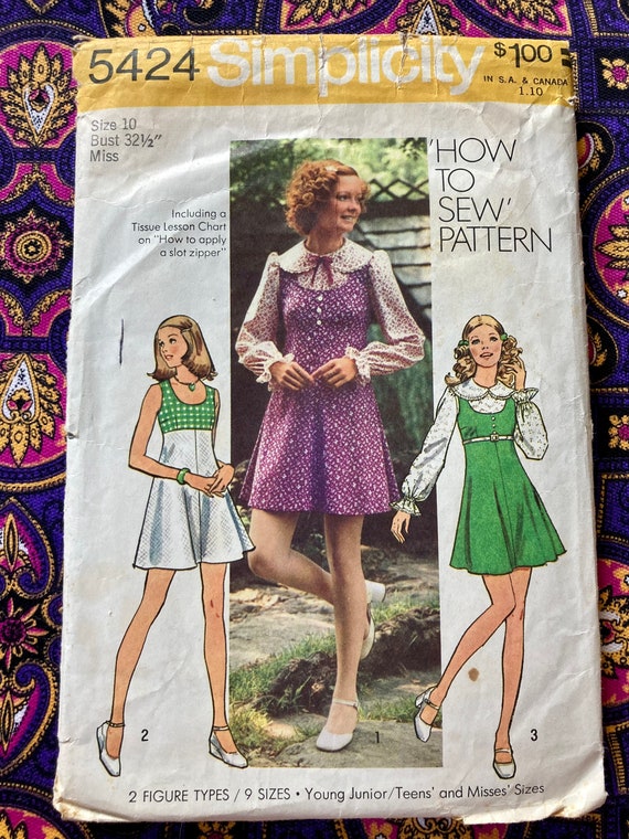 1972 Simplicity 5424 Sewing Pattern Ladies Mini Dress & - Etsy