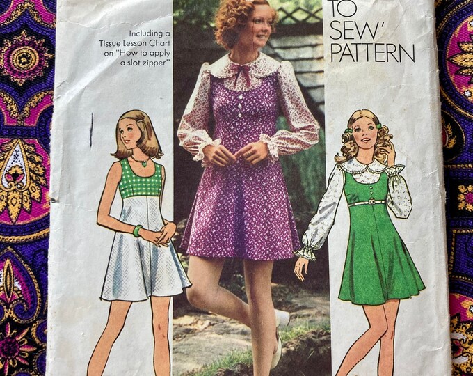 1972 Simplicity 5424 Sewing Pattern, Ladies Mini Dress & Blouse, 1970s ...