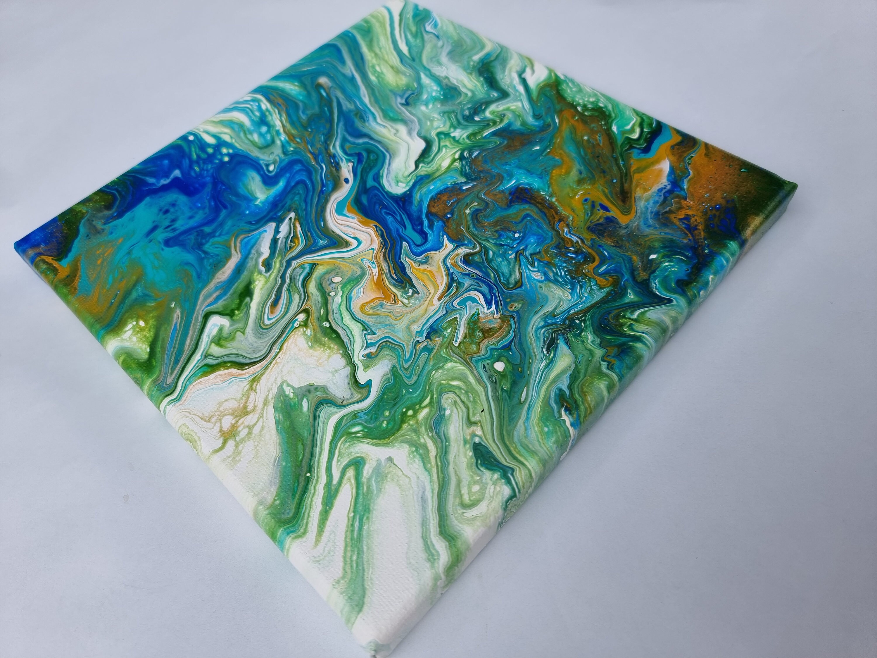 Metallic Blue Abstract Acrylic Painting, 8"x8" Stretched Canvas ...