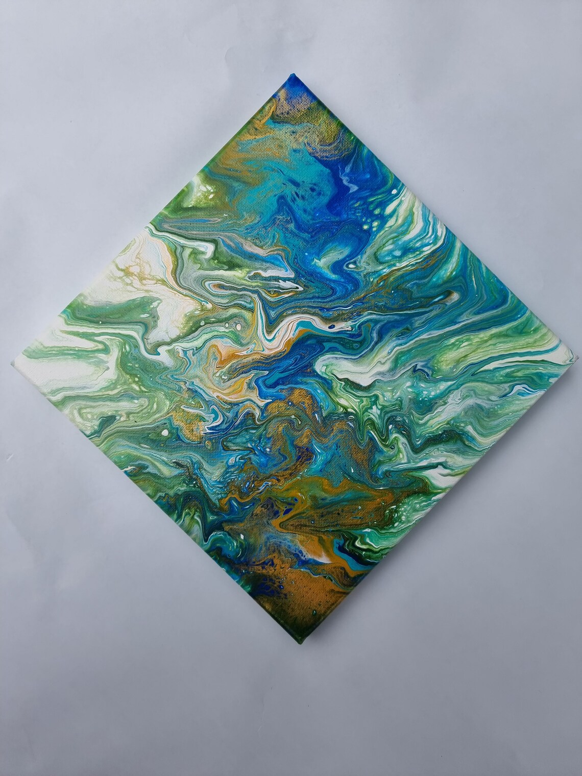 Metallic Blue Abstract Acrylic Painting, 8"x8" Stretched Canvas ...