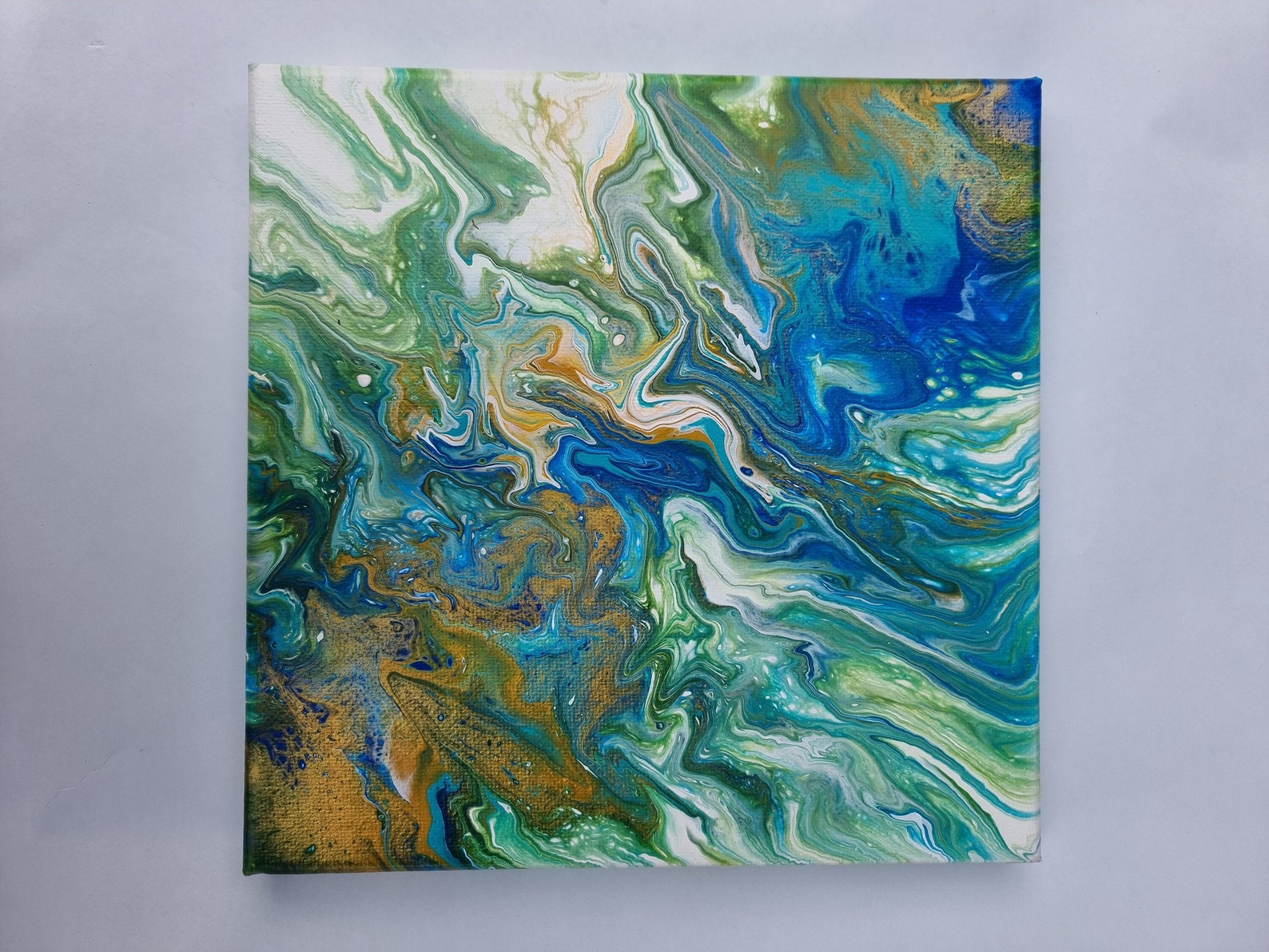 Metallic Blue Abstract Acrylic Painting, 8"x8" Stretched Canvas ...