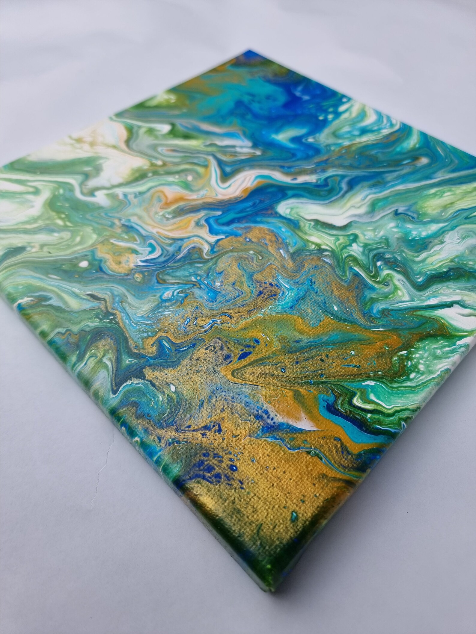 Metallic Blue Abstract Acrylic Painting, 8"x8" Stretched Canvas ...