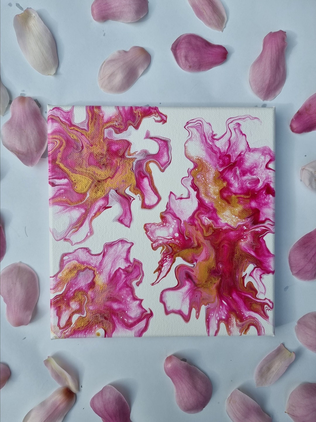 Metallic Pink Acrylic Painting, 8"x8" (20cm X 20cm) Stretched Canvas ...