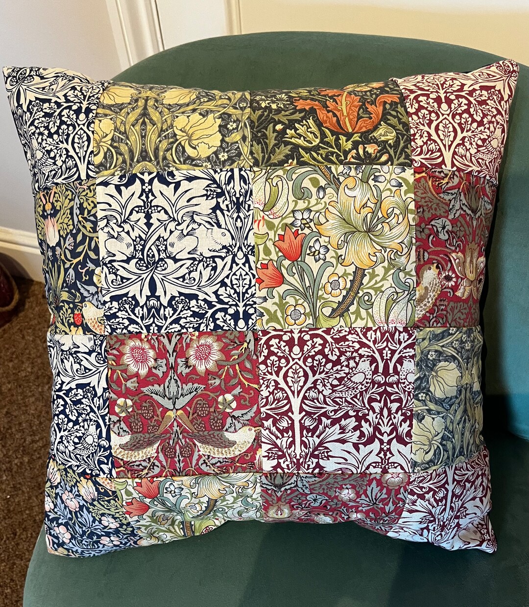 William Morris Patchwork Cushion With Velvet Back and Zip. - Etsy