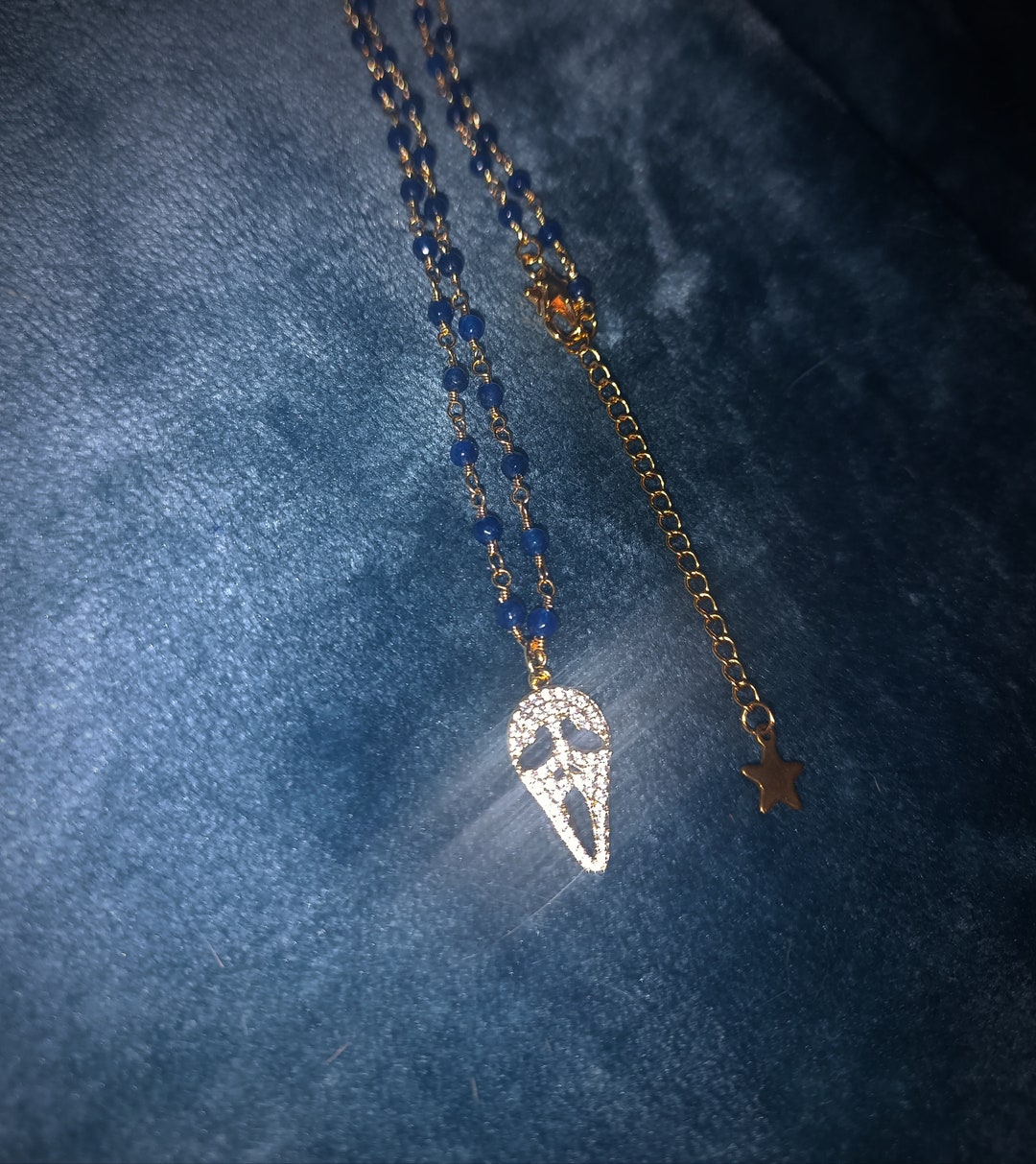 Scream Ghostface Pendant Statement Necklace Gold Blue Cubic - Etsy