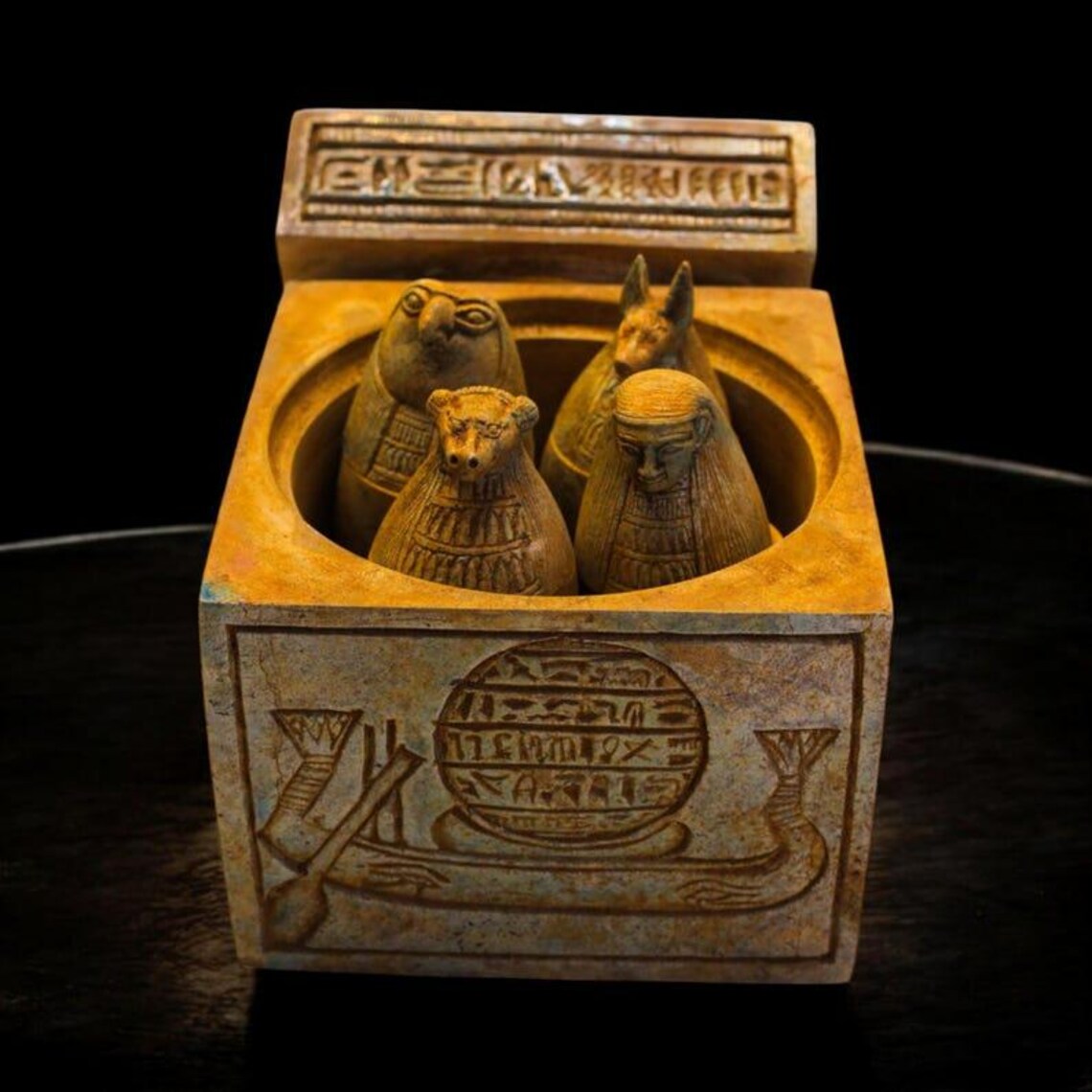 Rare Ancient Egyptian Canopic Jars Set: Sons of Horus Flame Stone Relic ...