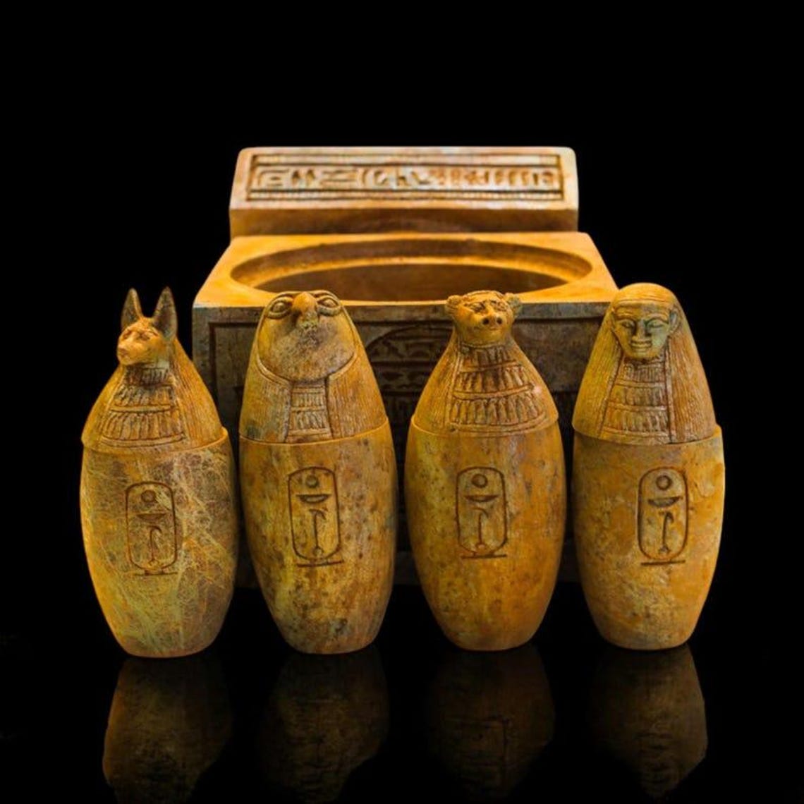 Rare Ancient Egyptian Canopic Jars Set: Sons of Horus Flame Stone Relic ...