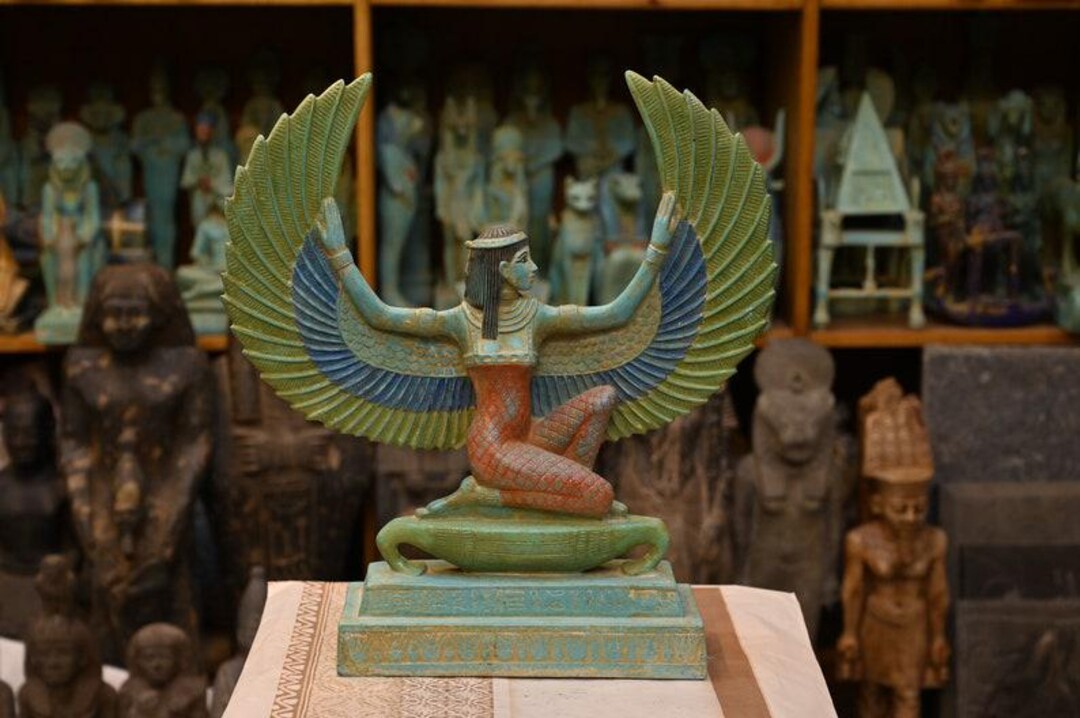 Egyptian Antique Mythology, Pretty Isis Statue Winged of Goddess of ...