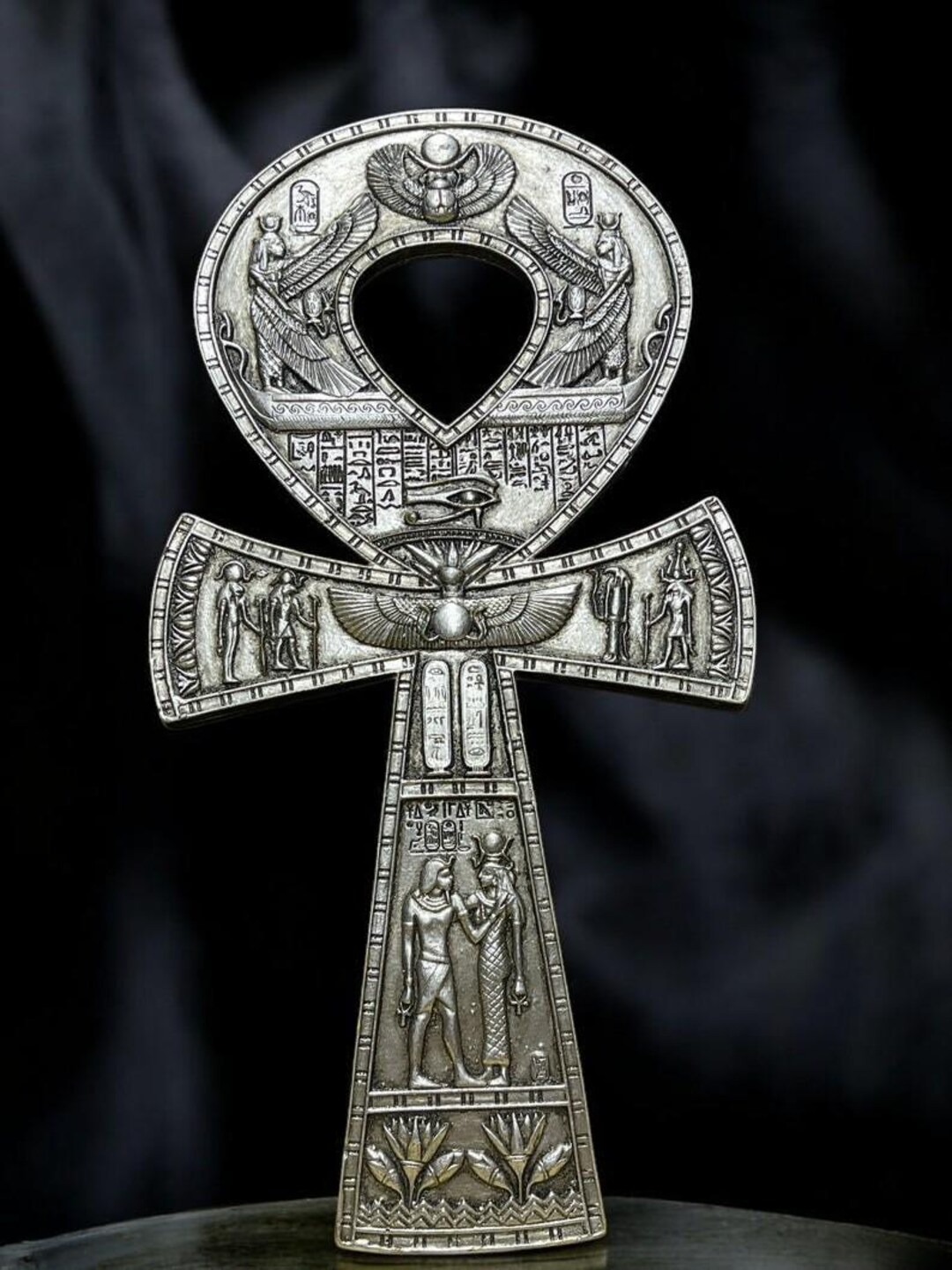 Replica Egyptian Ankh Key of Life - Silver Heavy Stone - Engraved ...