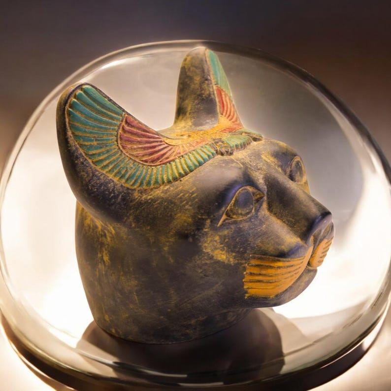 Ancient Egyptian Bastet Head Statue - Rare Antique Artifact - Egyptian ...