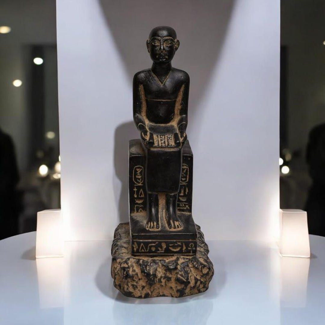 Ancient Egyptian Imhotep Statue – Rare Seated Stone Sculpture Holding ...