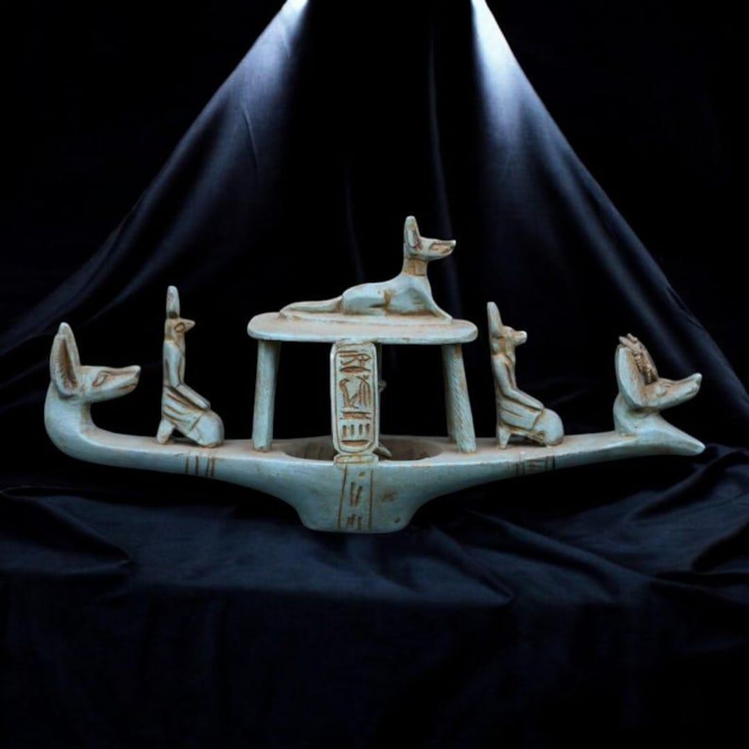 Rare Pharaonic Boat Statue of God Anubis & Horus Ancient Egyptian ...