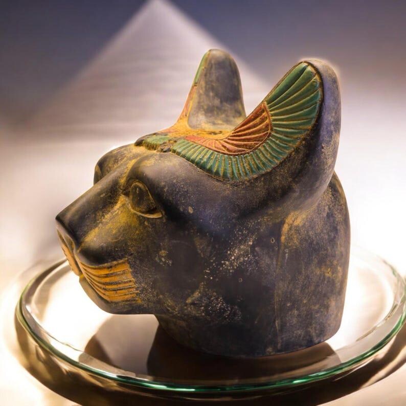 Ancient Egyptian Bastet Head Statue - Rare Antique Artifact - Egyptian ...