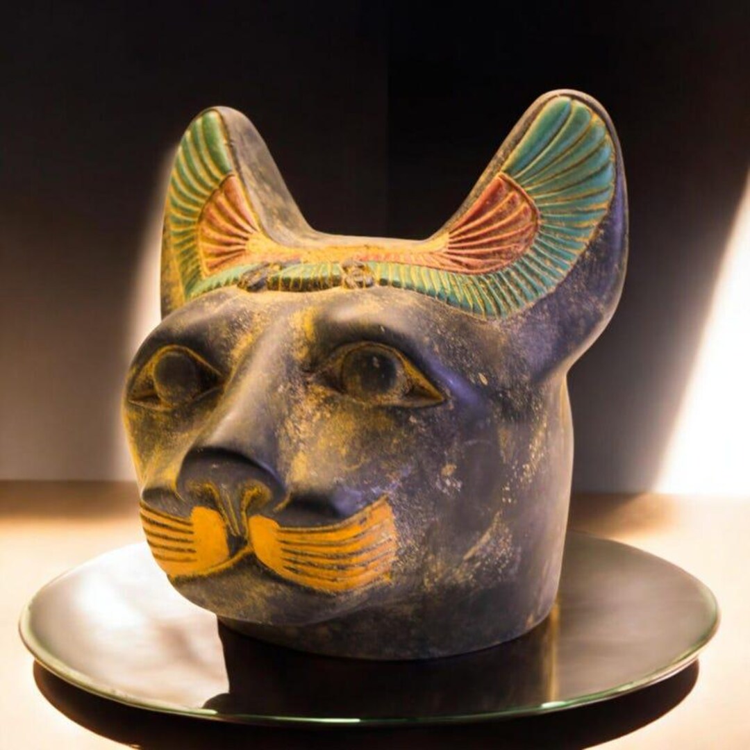 Ancient Egyptian Bastet Head Statue - Rare Antique Artifact - Egyptian ...