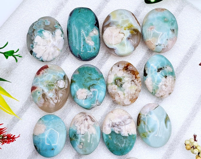 Natural Green Flower Agate Palm Stone / Green Flower Agate / Sakura ...
