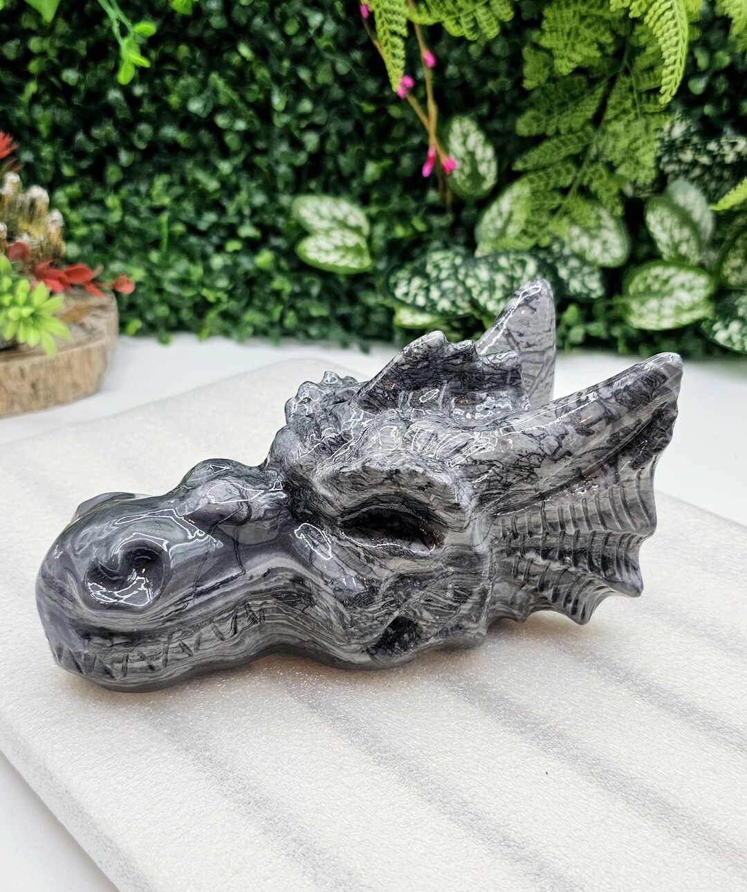 Big Dragon Head Carving / 3.2 Lbs / Picasso Jasper Carving / Dragon ...