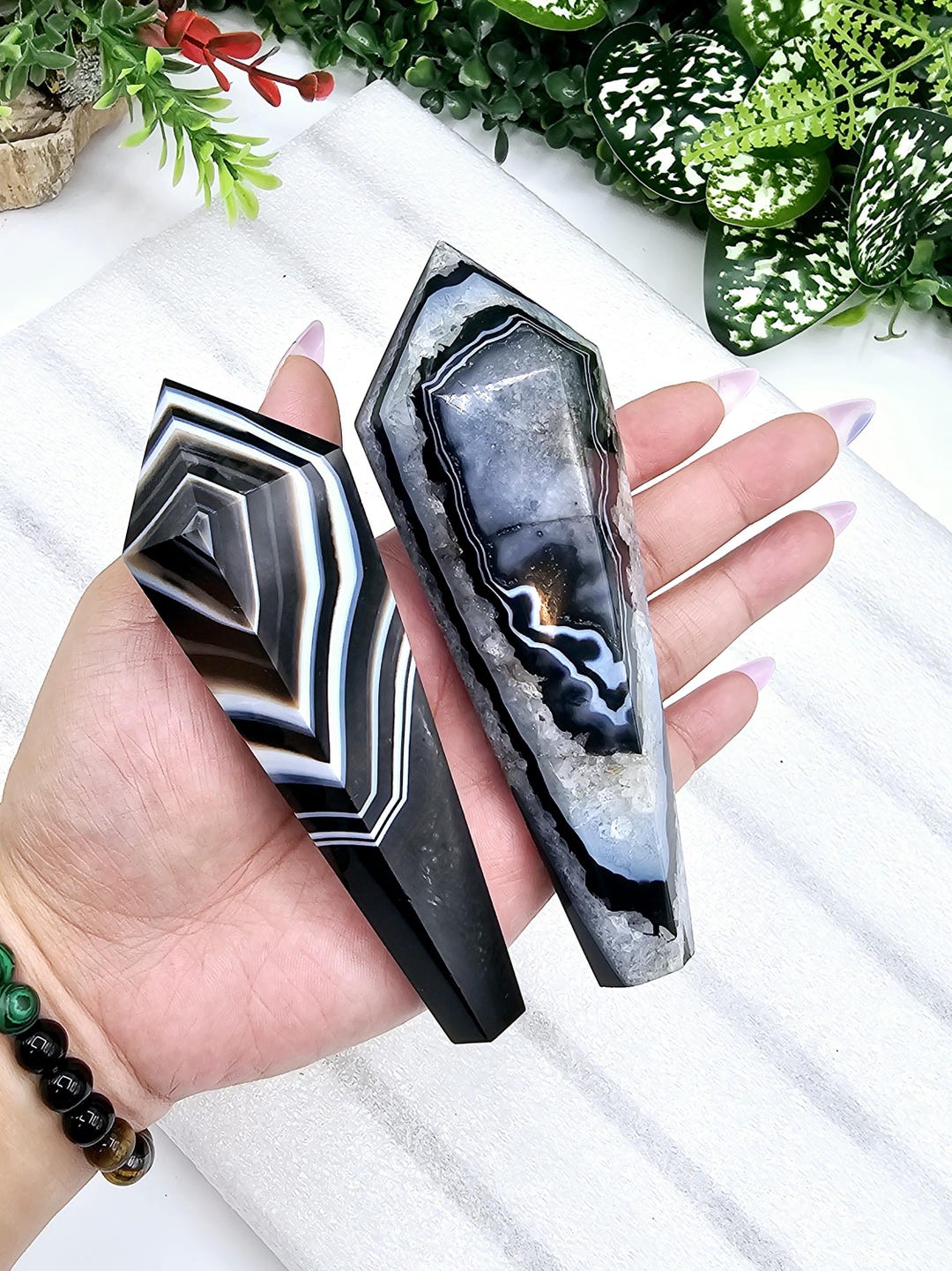 Black Banded Agate Wand With Display Stand / Tuxedo Agate / Crystal ...