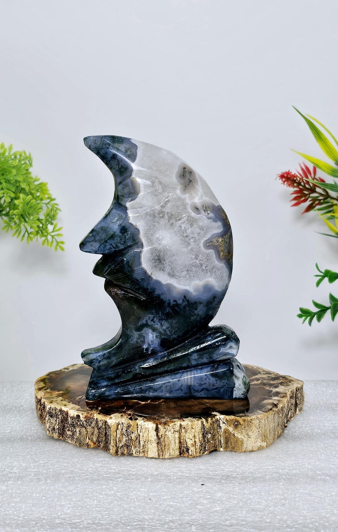 Moss Agate Moon Carving / 4.5" / Crystal Moon / Moss Agate / Chakra ...