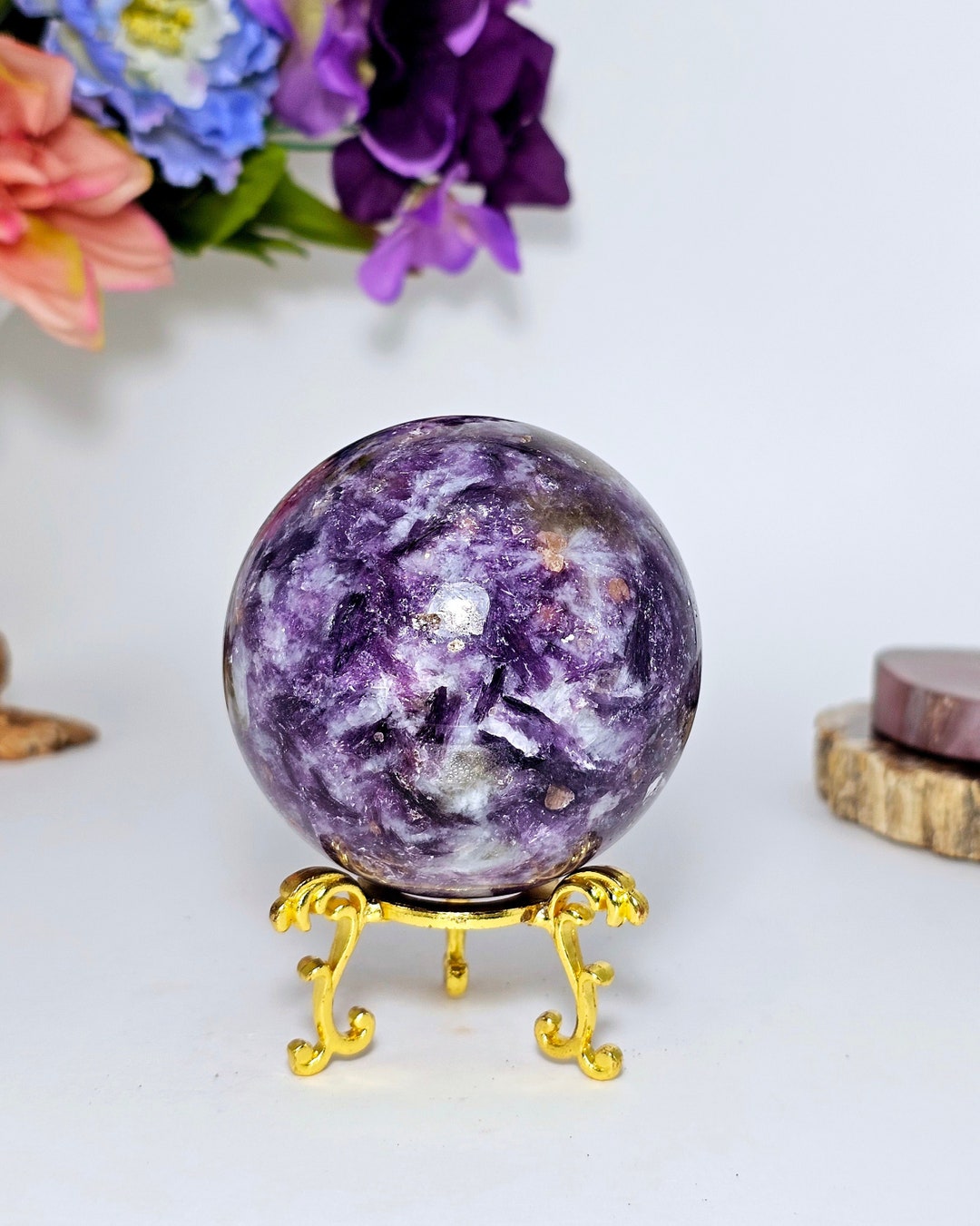 Sparkly Lepidolite Sphere / 68mm / Lepidolite / Smoky Quartz / Purple ...