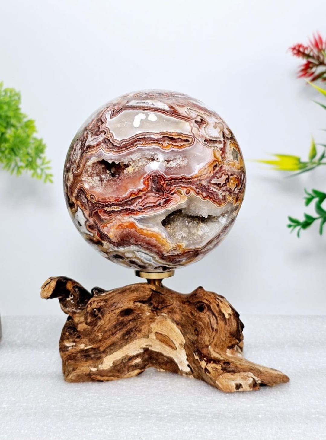 Mexican Lace Agate Sphere With Big Quartz / 77mm / Lace Agate / Druzy ...