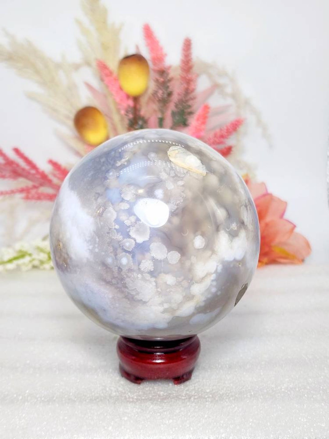 Flower Agate Sphere / 3.9 Lbs /sakura Agate / Madagascar Agate - Etsy