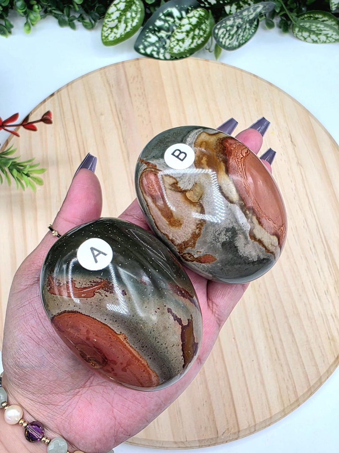 Big and Chunky Polychrome Jasper Palm Stone / 3" / Freeform ...