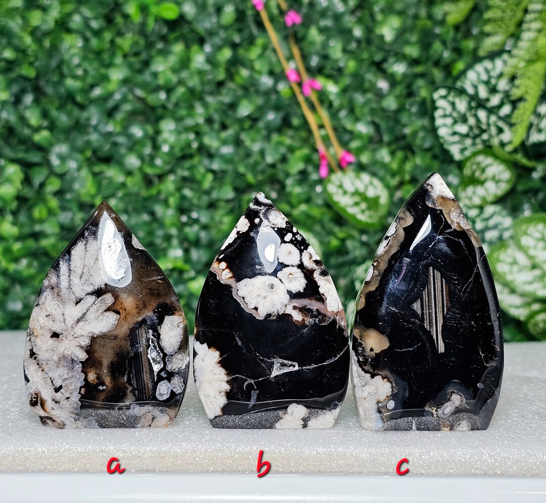 Natural Black Flower Agate Freeform / Black Agate / Sakura Agate ...