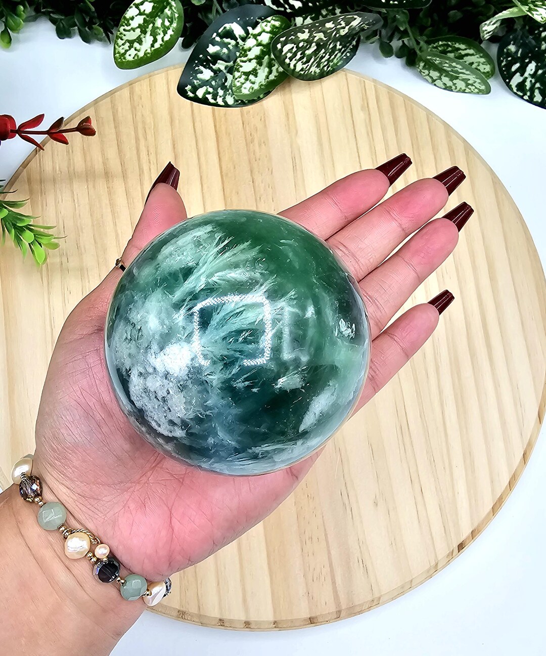 Snowflakes Fluorite Sphere / 75mm / Rainbow Fluorite / Feather Fluorite ...