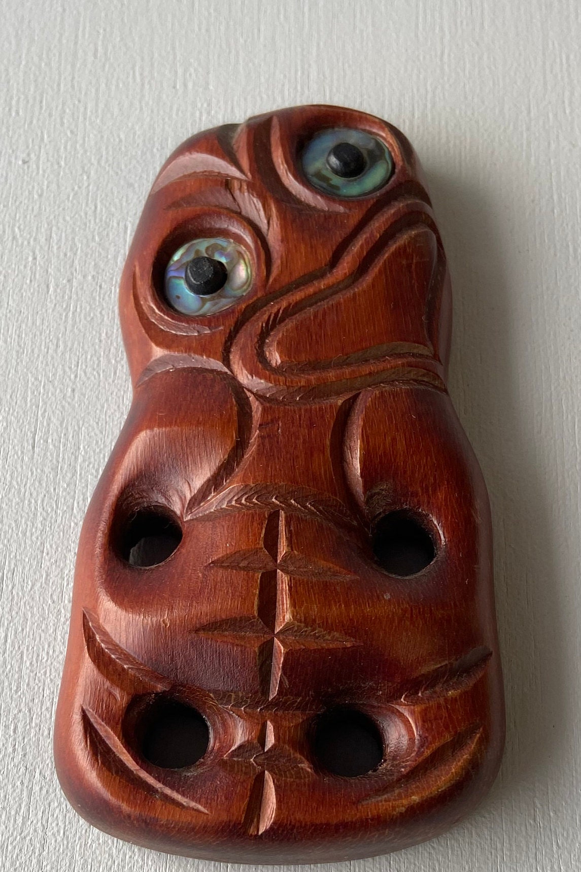 Vintage Hand Carved Wooden Tiki. Good Luck Charm. Symbol of the First ...