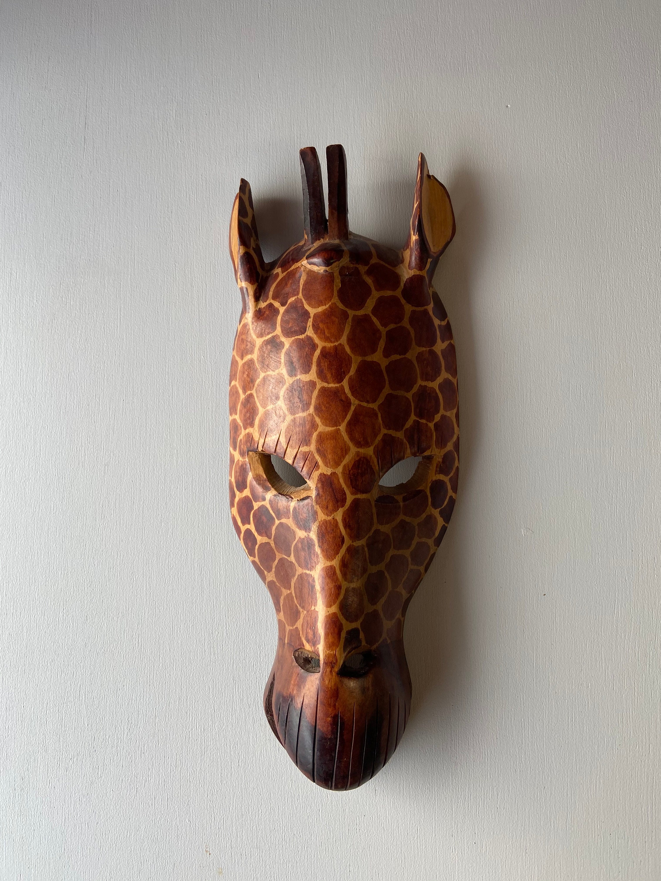Vintage Hand Carved Wooden Giraffe Mask. | Etsy